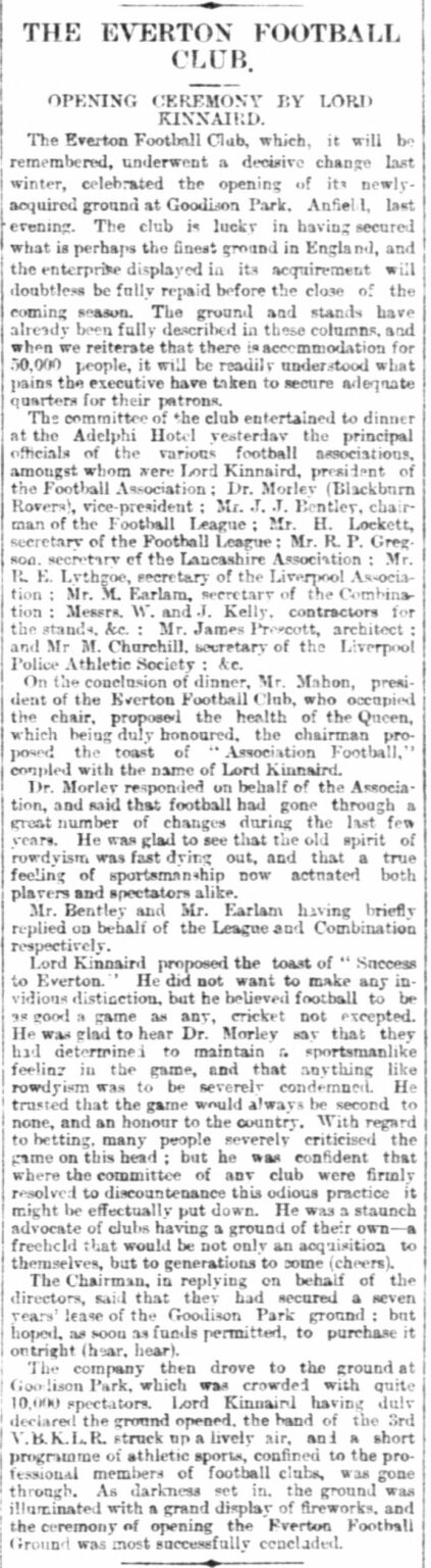 The Opening of Goodison Park! – A Picnic, a Firework Display, a ...