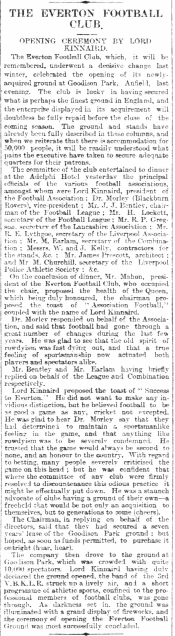 The Opening of Goodison Park! – A Picnic, a Firework Display, a ...